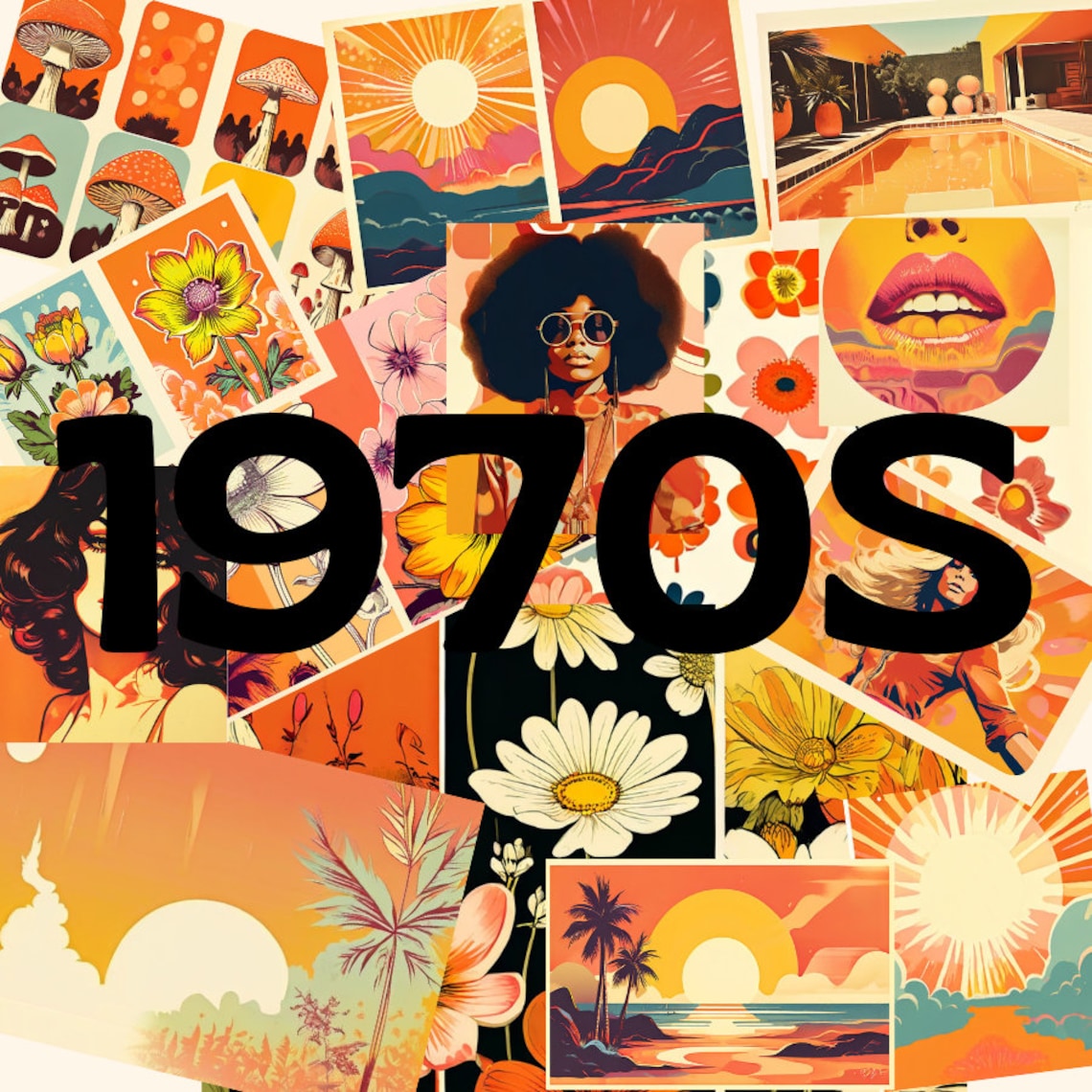 1970s HIPPY CHICK 500+ Retro Printable Images for Junk Journal ...