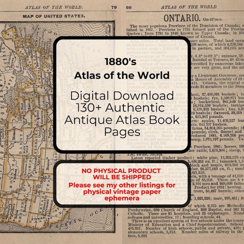 1880's ANTIQUE WORLD ATLAS Printable Images for Junk Journal ...