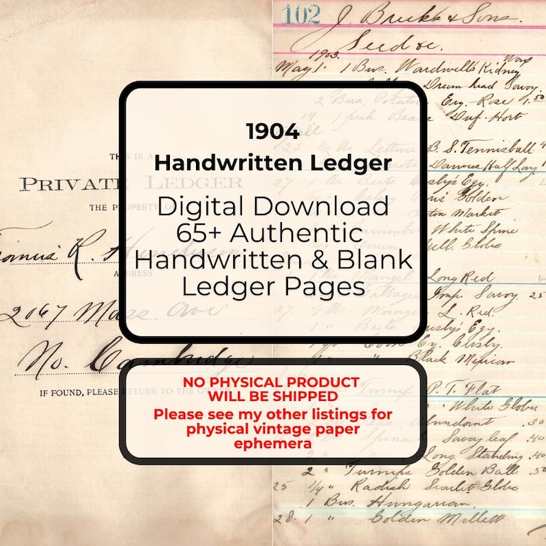 1903-5 HANDWRITTEN LEDGER Printable Images for Junk Journal ...