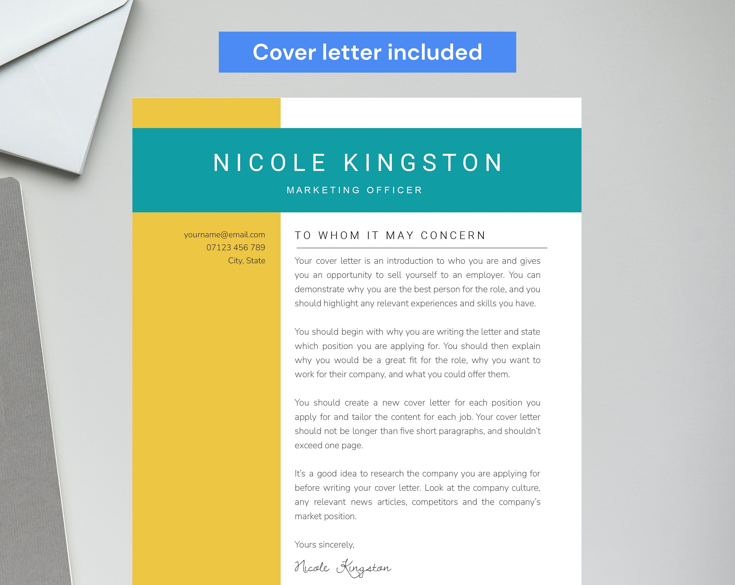 Google Docs Resume Template + Cover Letter, Modern Colourful Resume CV ...