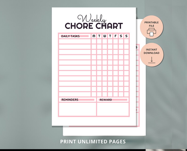 Printable Chore Chart, Printable Housework Chart, Reward Chart ...