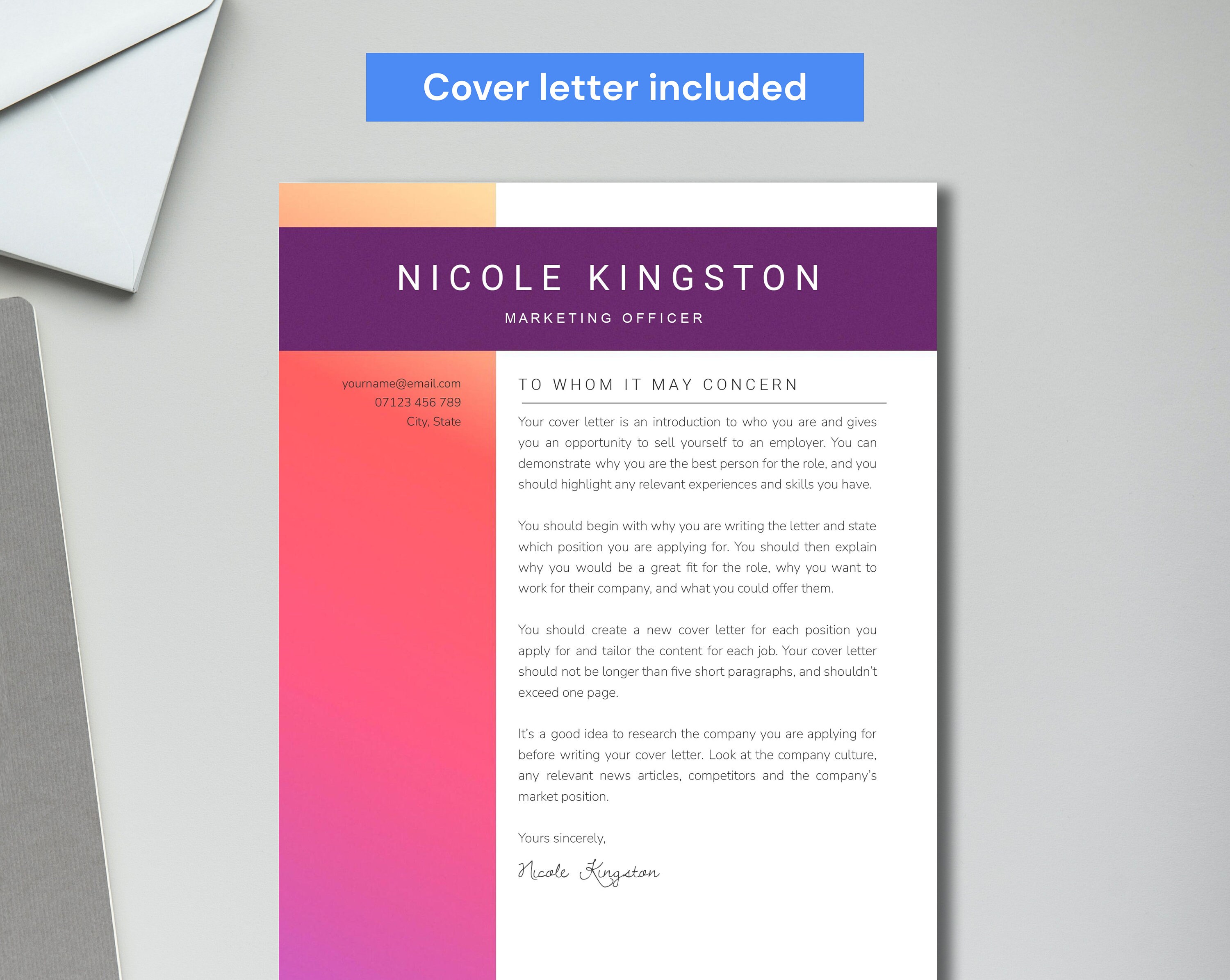 Creative Resume Template + Cover Letter | Colourful Editable Resume CV ...