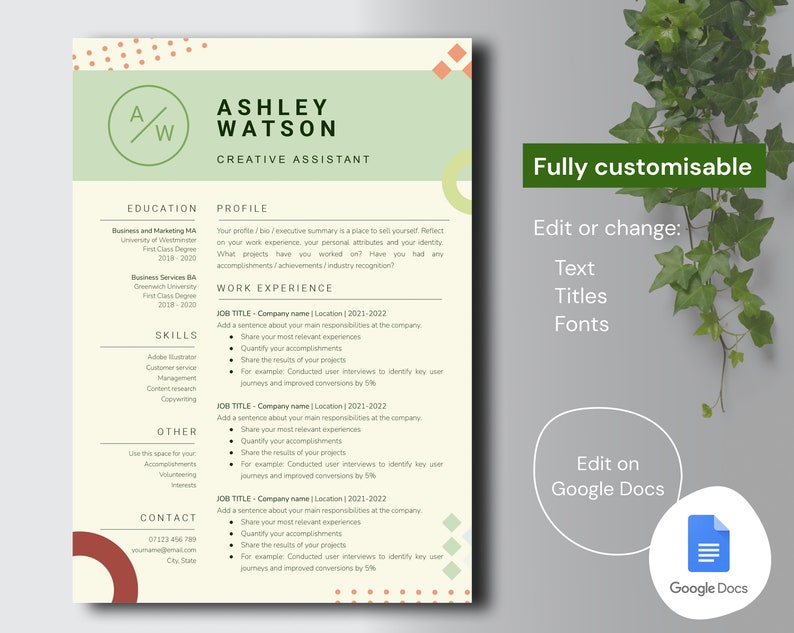 Creative Resume Template + Cover Letter | Unique Editable Resume CV ...