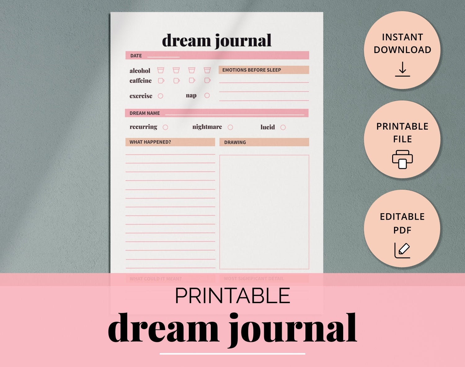 Printable Dream Journal, Digital Dream Journal, Dream Log - Printable ...