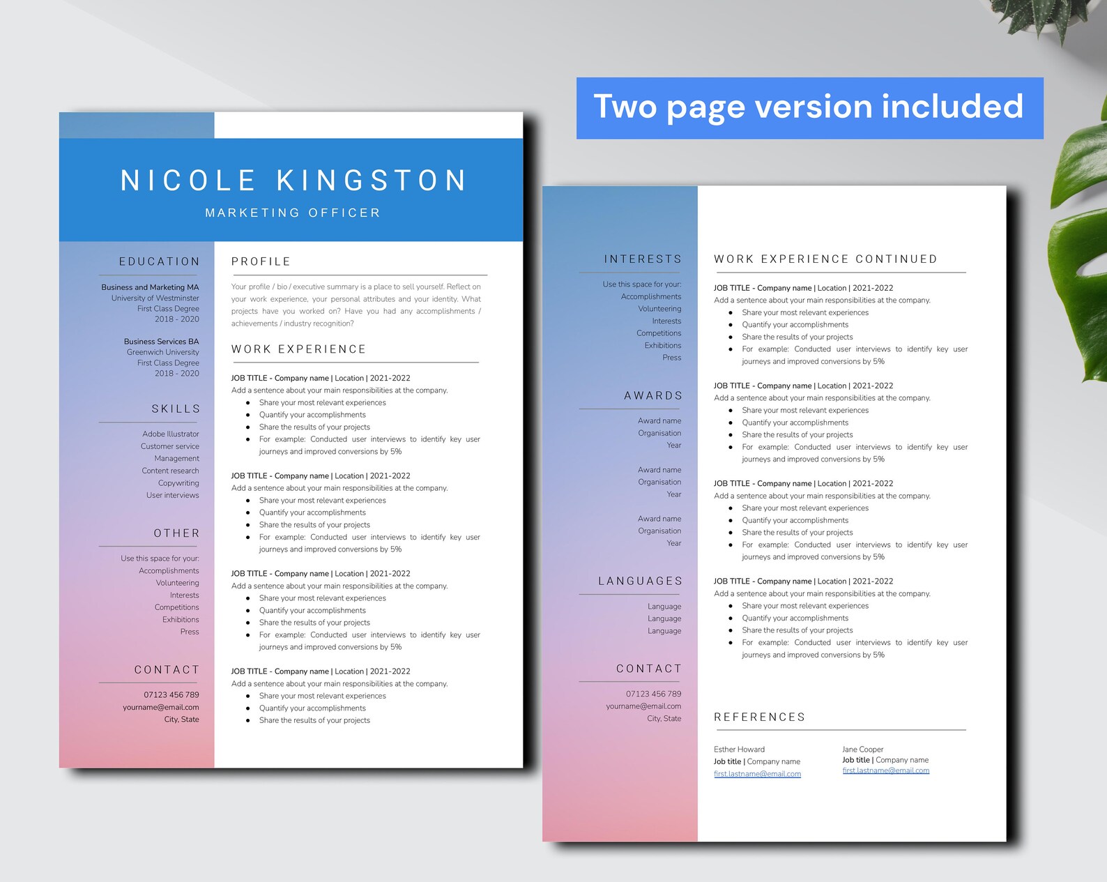 Google Docs Resume Template & Cover Letter, Modern Colourful Resume CV ...