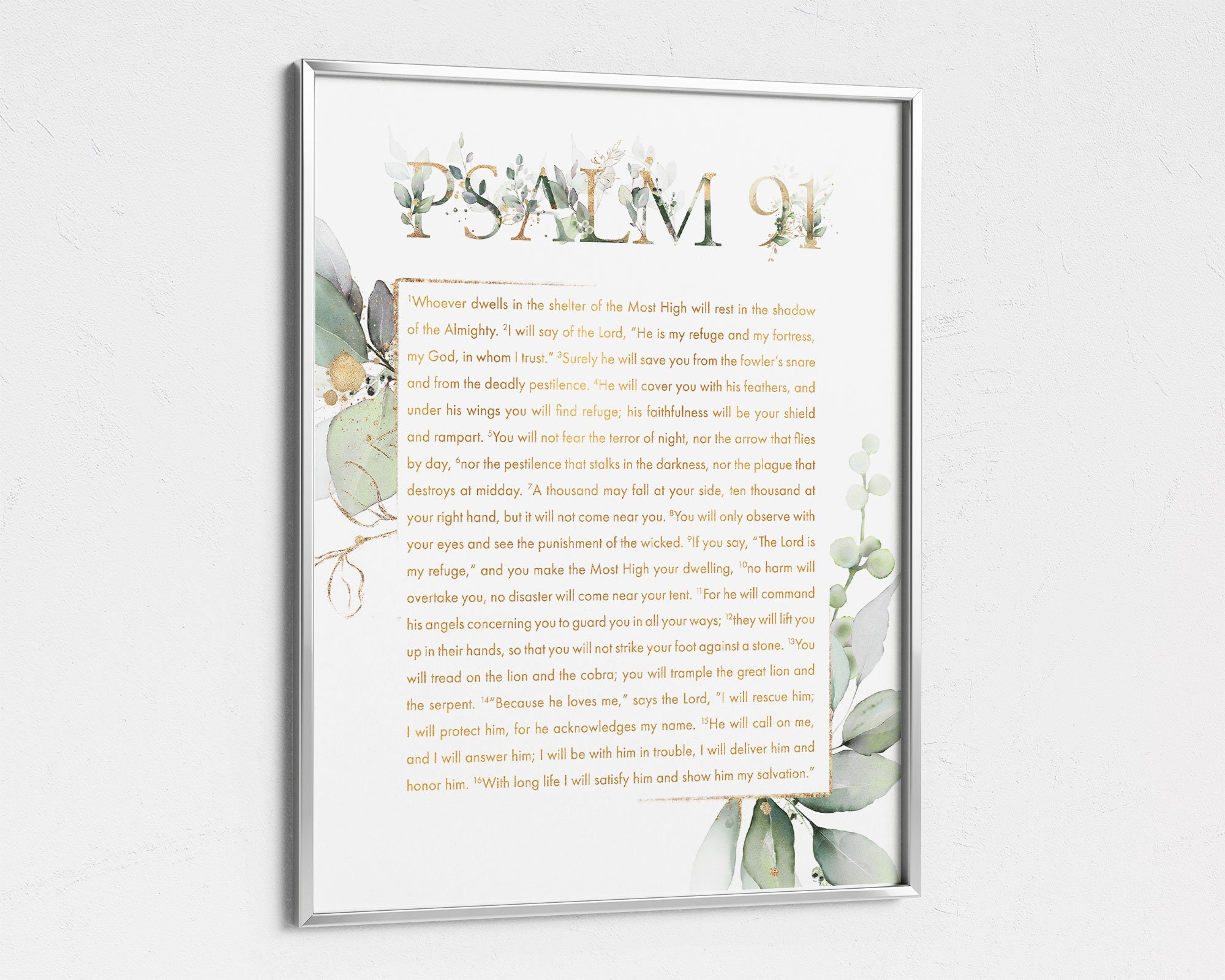 Psalm 91 Printable, Watercolor Flowers, Instant Download, Bible Verse ...