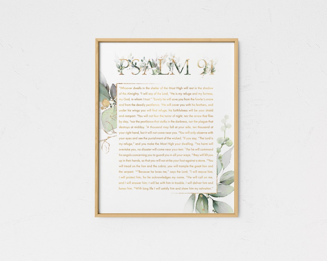 Psalm 91 Printable, Watercolor Flowers, Instant Download, Bible Verse ...