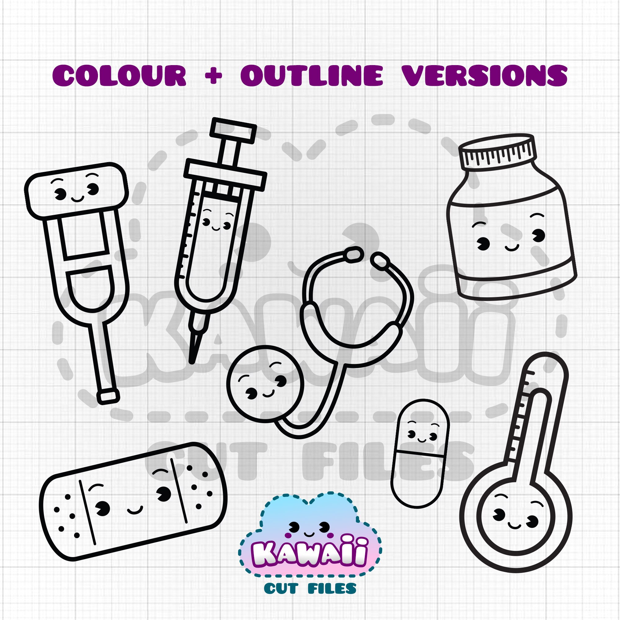 Kawaii Hospital SVG Cut Files, Cute Kawaii Medical Accessories Cutting ...