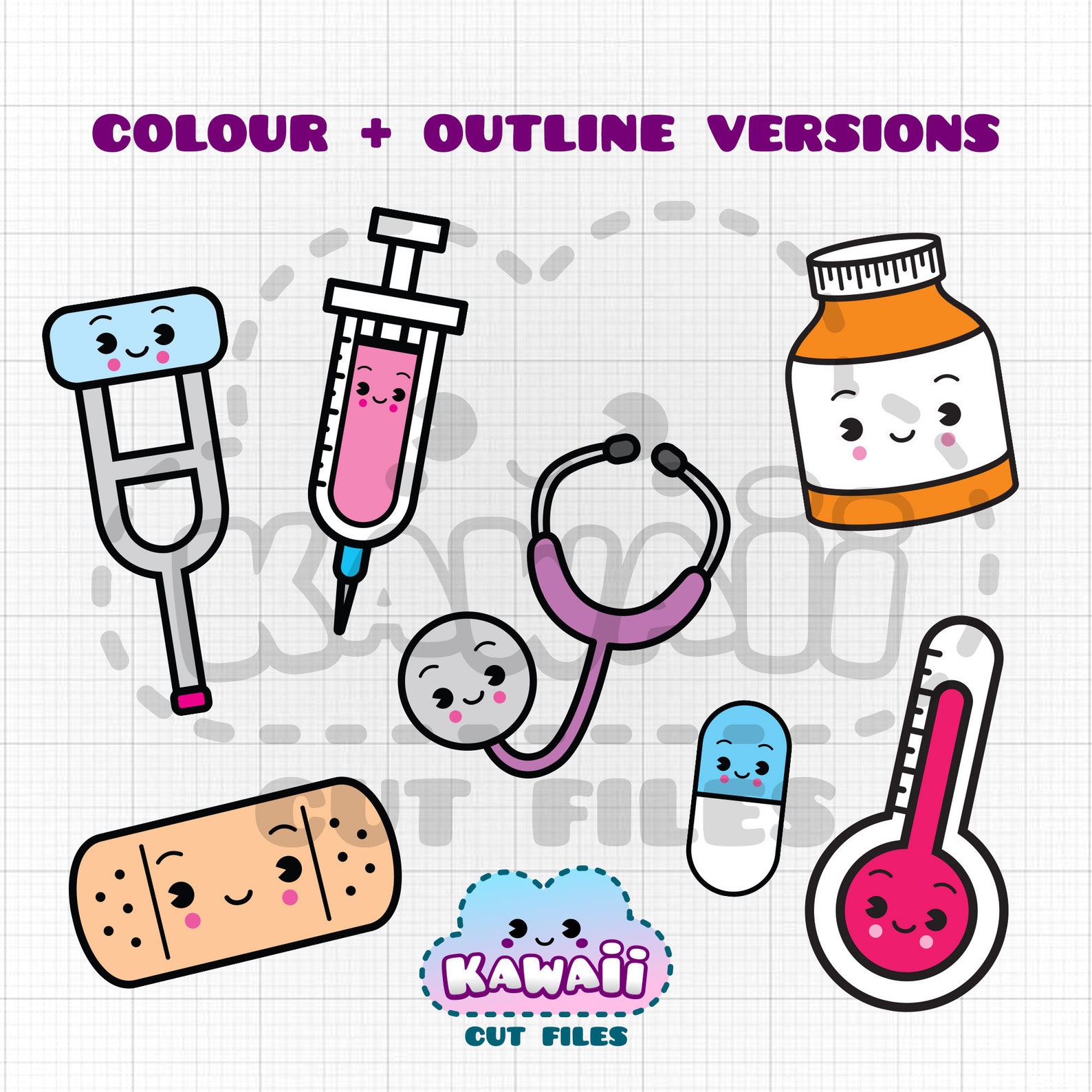 Kawaii Hospital SVG Cut Files, Cute Kawaii Medical Accessories Cutting ...