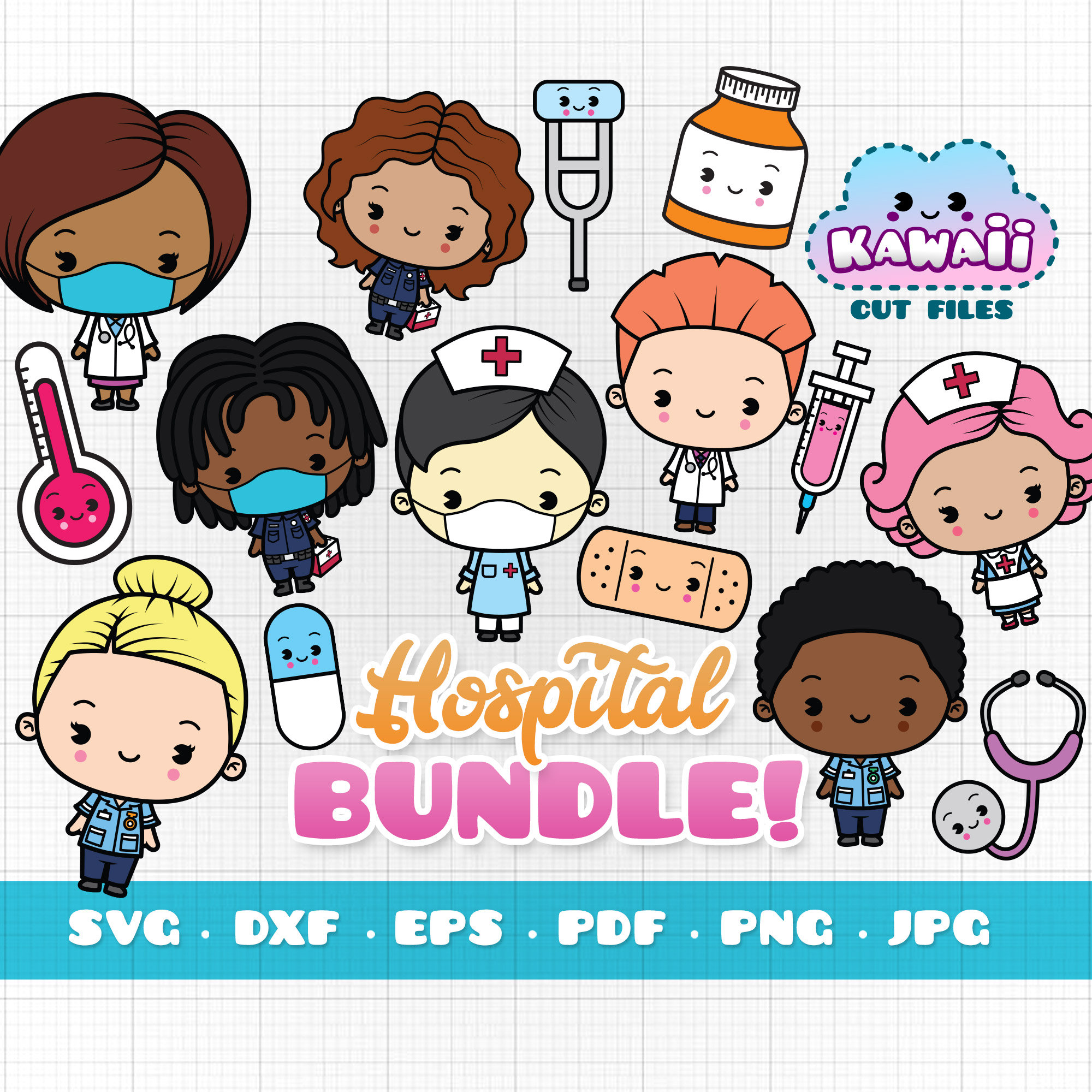 Kawaii Hospital SVG Cut Files Bundle, Cute Kawaii Medical Cutting Files ...
