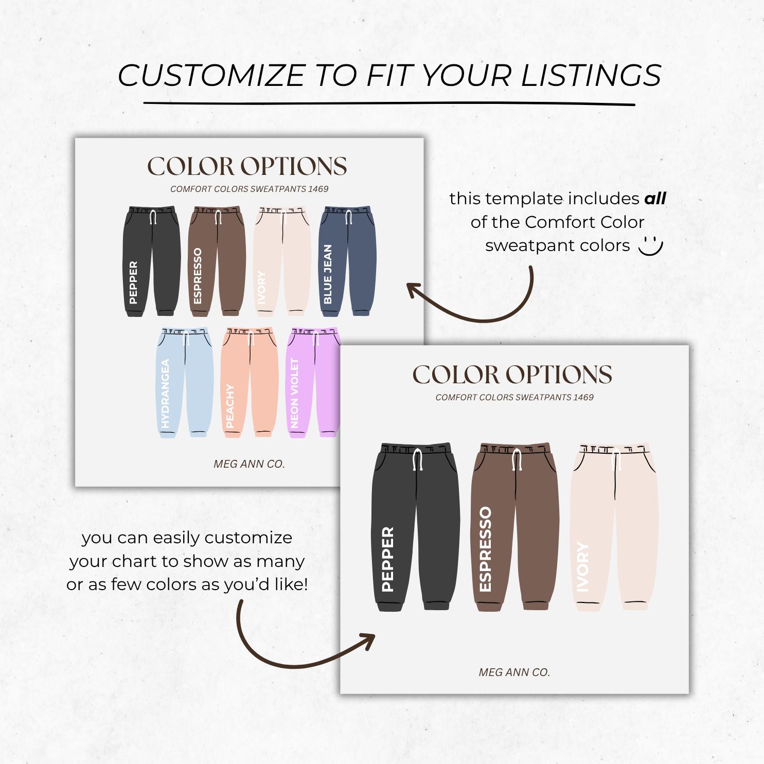 Editable Color Chart Comfort Color Sweatpants 1469 | Color Chart ...