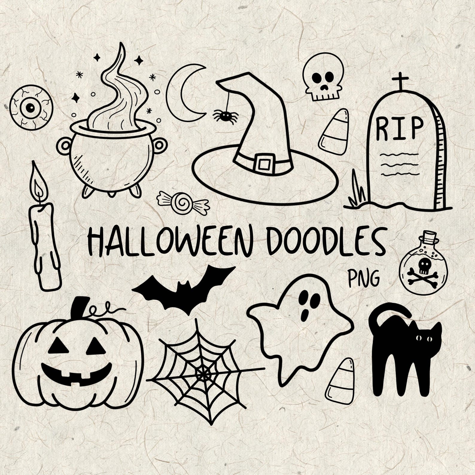 Halloween Doodles | Hand Drawn Halloween Doodles | PNG | Digital ...