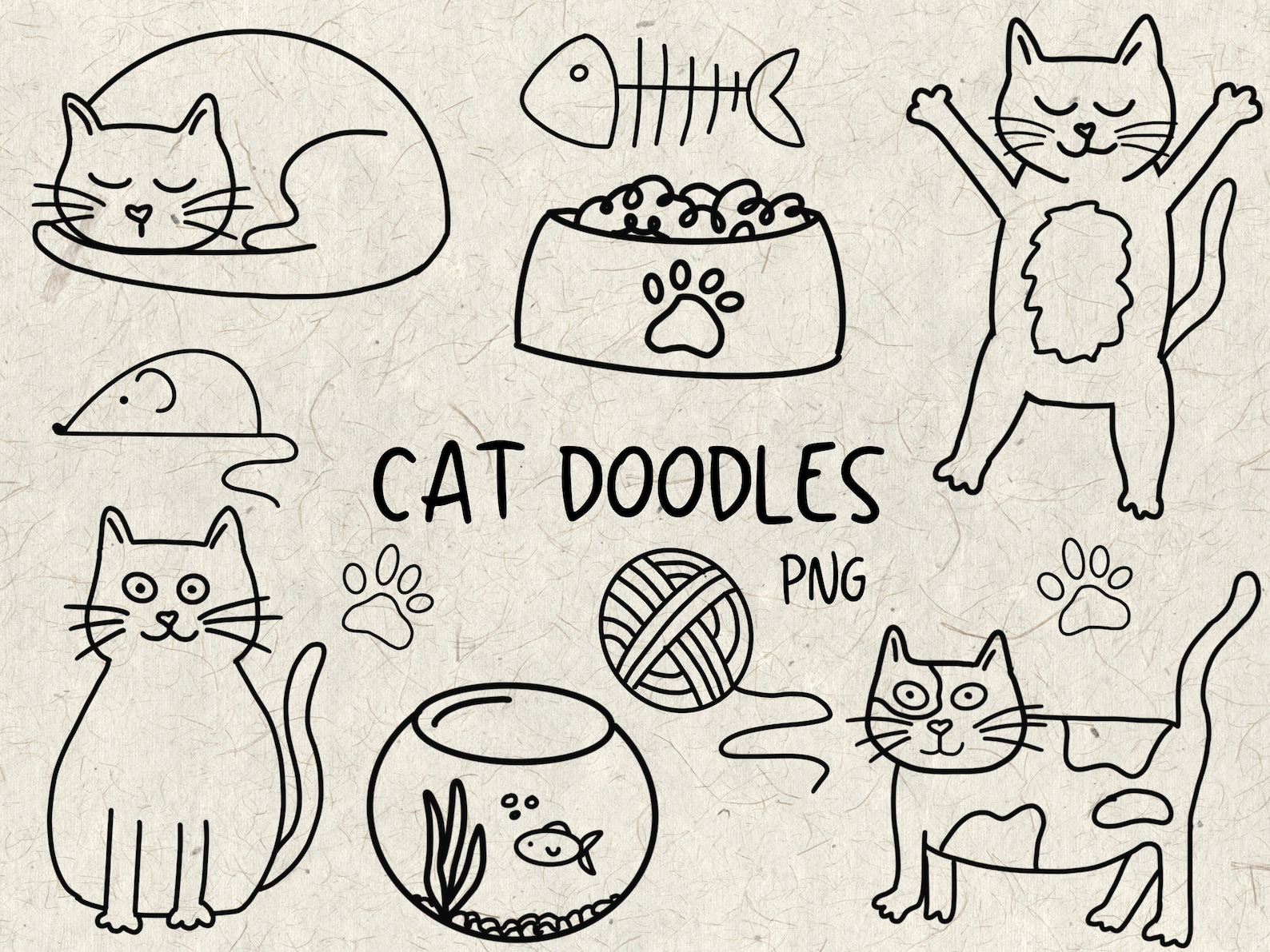 Cat Doodles Hand Drawn Cat Doodles PNG Digital Downloads Kitty Download ...
