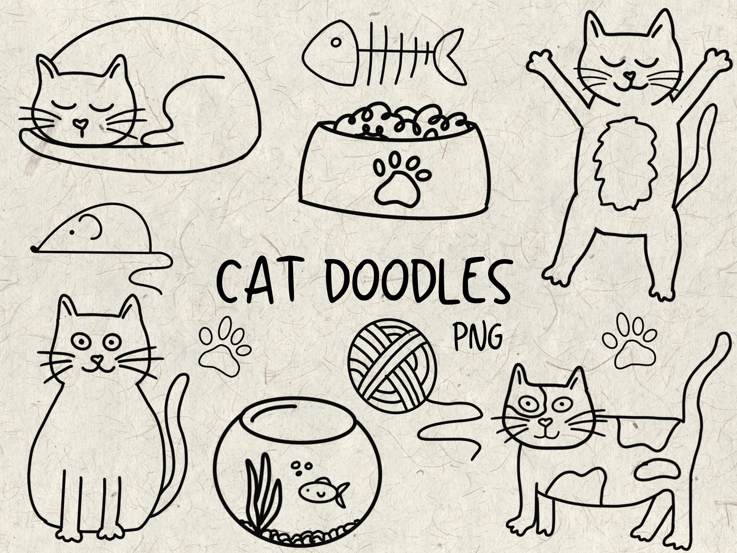 Cat Doodles Hand Drawn Cat Doodles PNG Digital Downloads Kitty Download ...