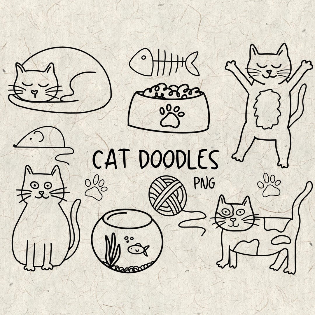 Cat Doodles | Hand Drawn Cat Doodles | PNG | Digital Downloads | Kitty ...