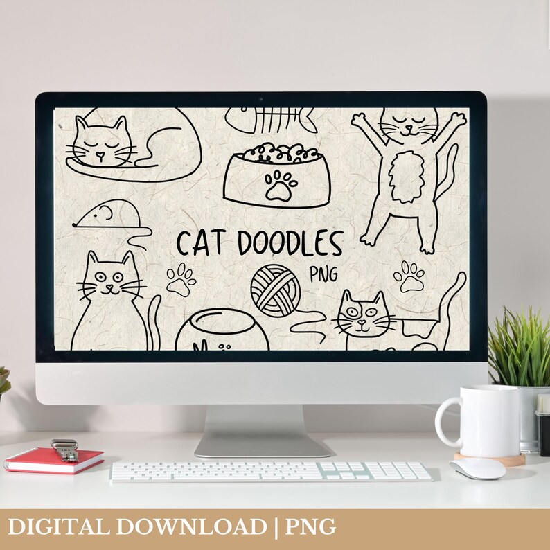 Cat Doodles | Hand Drawn Cat Doodles | PNG | Digital Downloads | Kitty ...