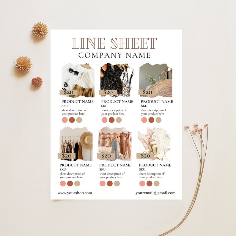 Line Sheet Small Business | T-shirt Line Sheet Editable File ...