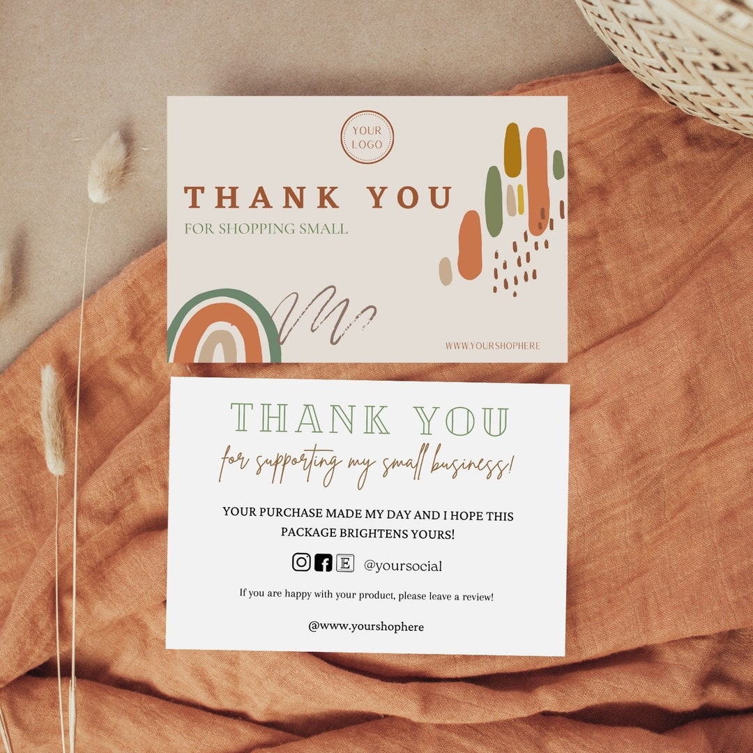 Boho Rainbow Thank You Card Template for Small Business Owners | Card ...