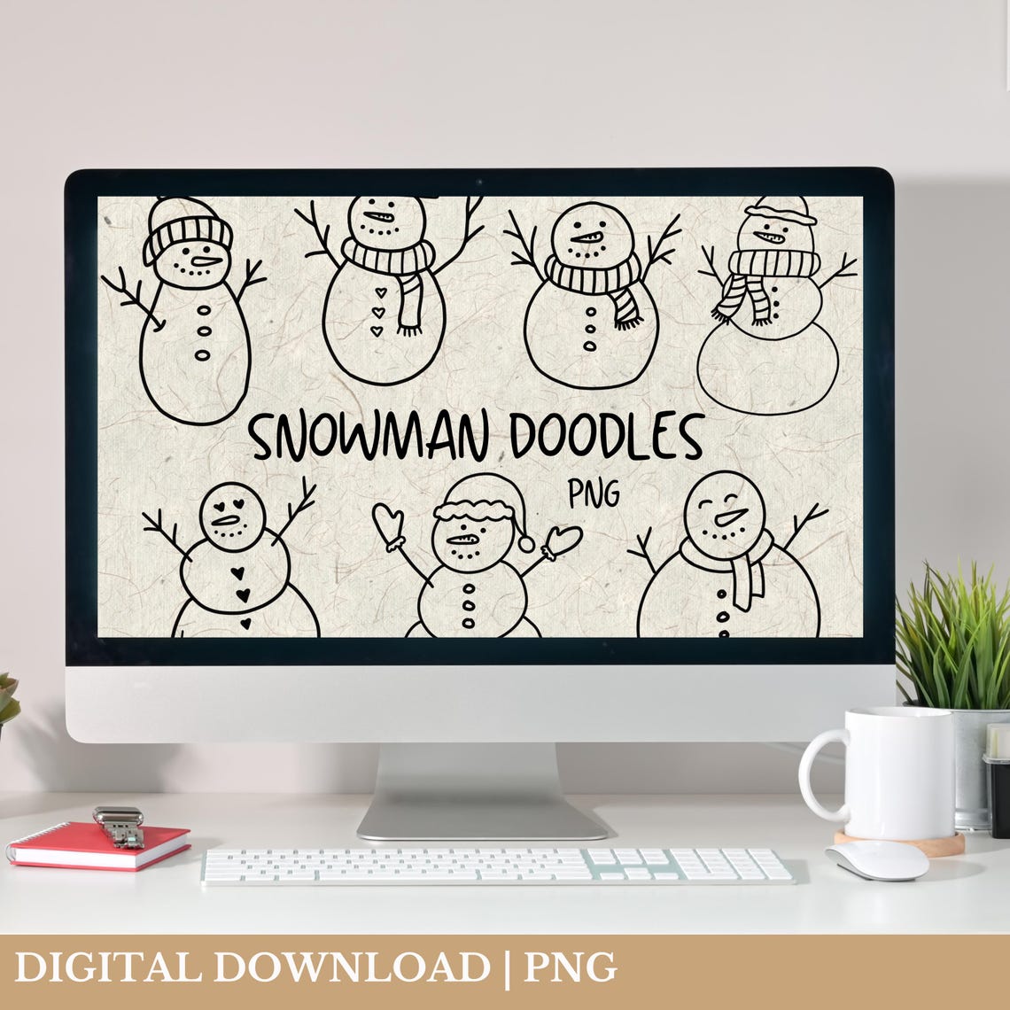 Christmas Snowman Doodles | Hand Drawn Snowman Doodles | PNG | Digital ...