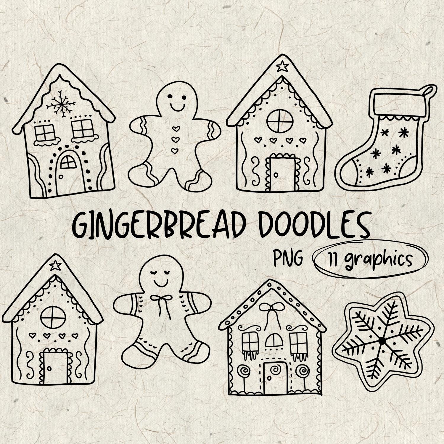 Christmas Gingerbread Doodles | Hand Drawn Christmas Doodles | PNG ...