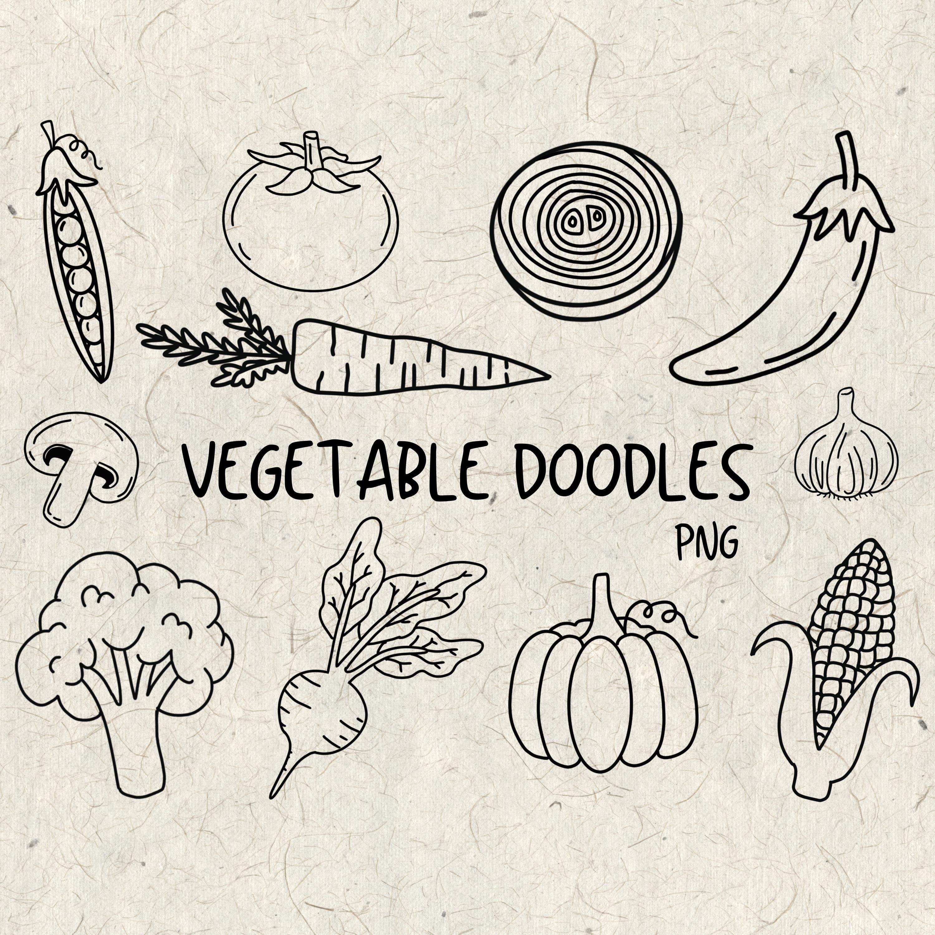 Vegetable Doodles | Hand Drawn Veggie Doodles | PNG | Digital Downloads ...