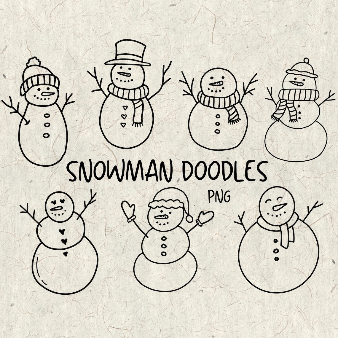 Christmas Snowman Doodles | Hand Drawn Snowman Doodles | PNG | Digital ...