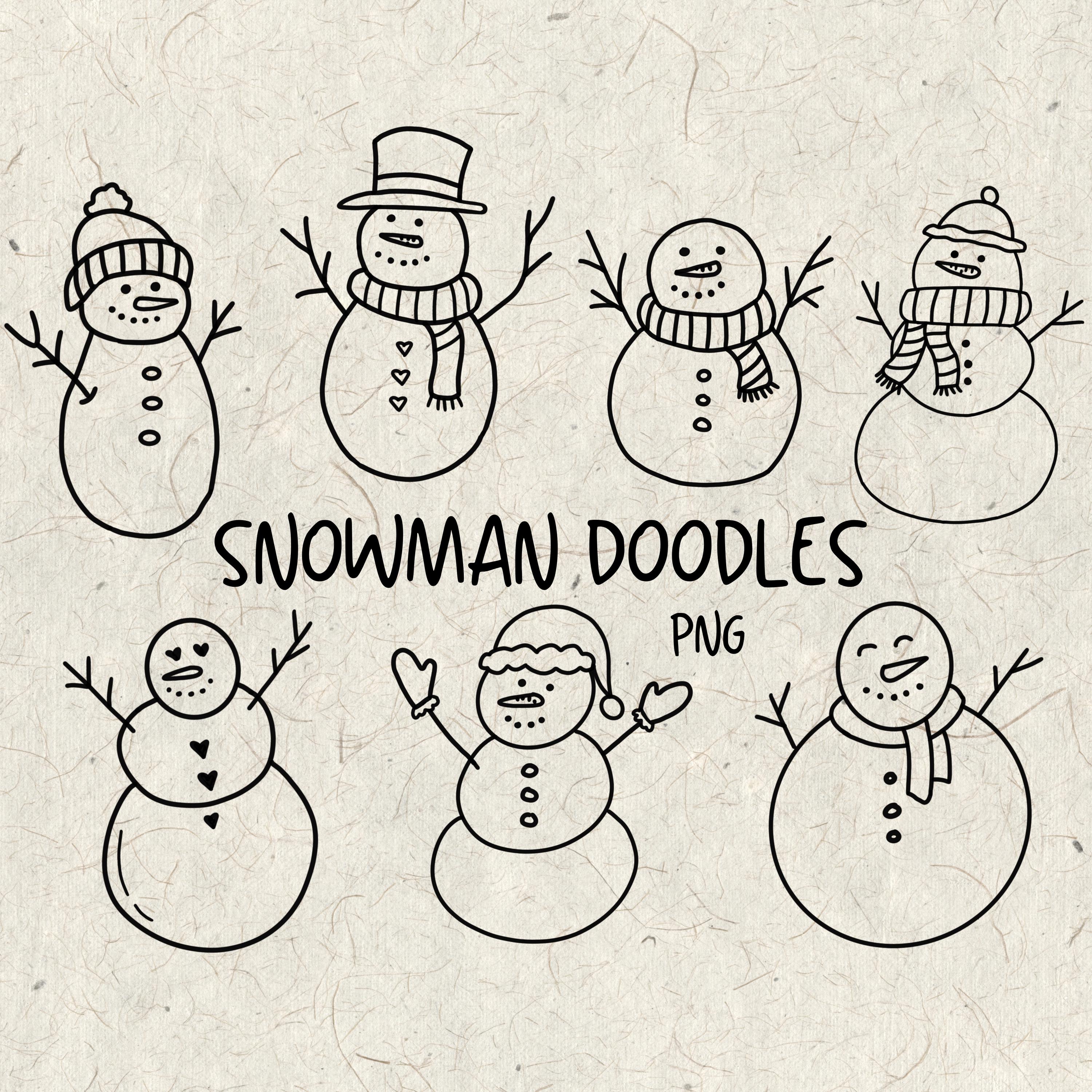 Christmas Snowman Doodles | Hand Drawn Snowman Doodles | PNG | Digital ...