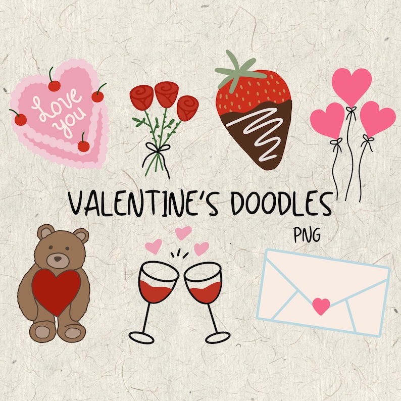 Valentines Day Doodles Hand Drawn Valentine Doodles PNG Digital ...