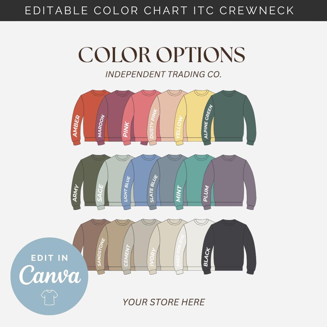Editable Color Chart Independent Trading Co. Crewneck | Independent ...