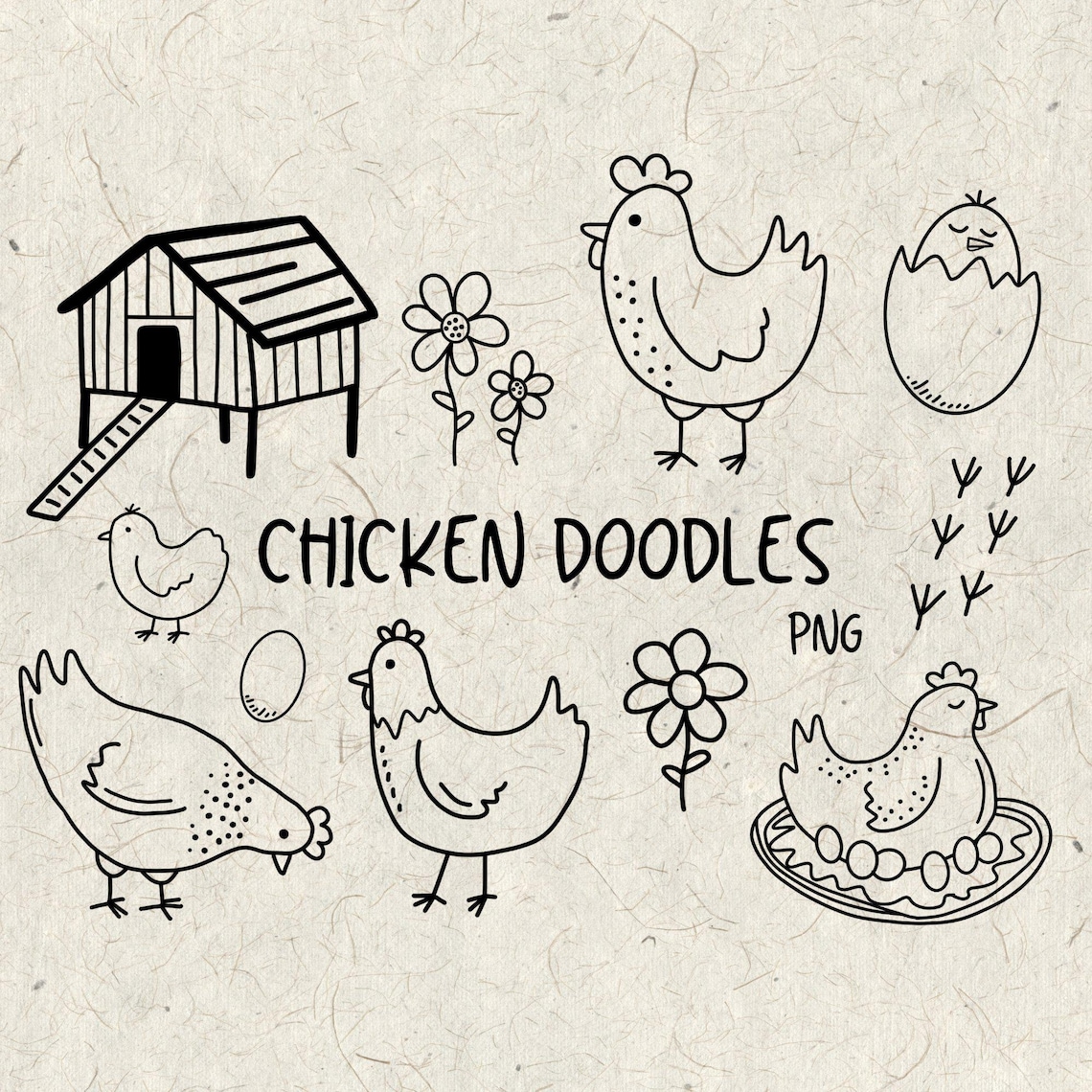 Chicken Doodles | Hand Drawn Chicken Doodles | PNG | Digital Downloads ...