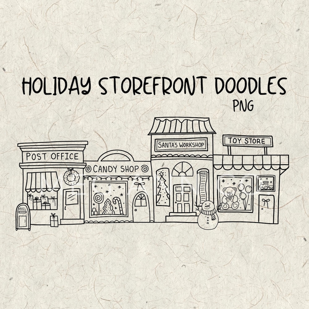 Christmas Storefront Doodles PNG | Hand Drawn Shops | Santa's Workshop ...