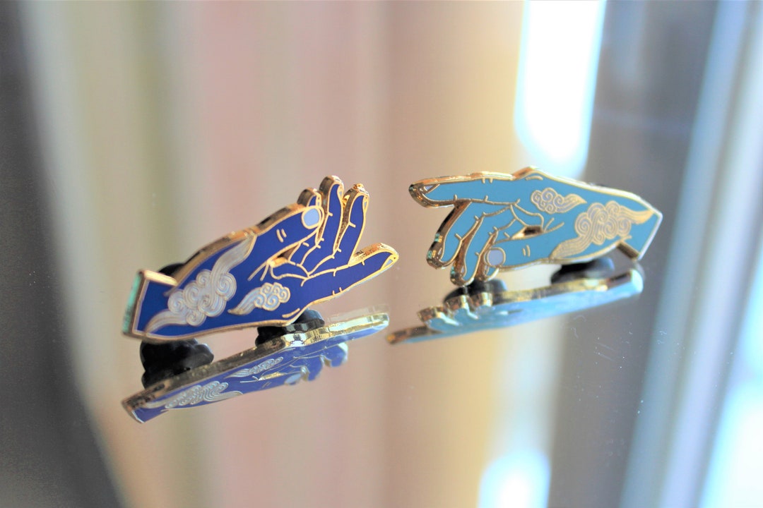Reaching Hands Pin Set, Enamel Pin, Lapel Pin, Gold Plated, Couple ...