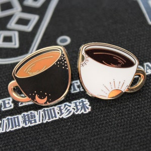Coffee Mug Pins, Enamel Pin, Lapel Pin, Gold Plated, Set, Black, Latte ...