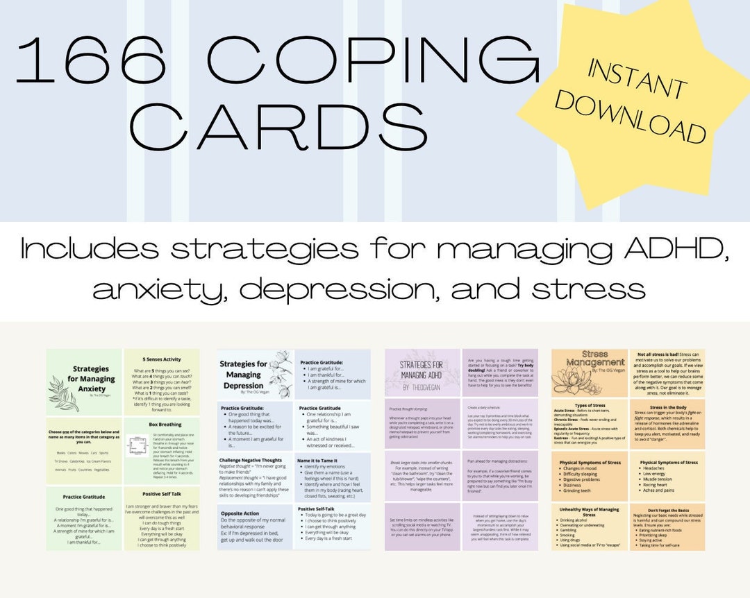 ADHD, Anxiety, Depression, and Stress Coping Skill Flashcard, Coping ...