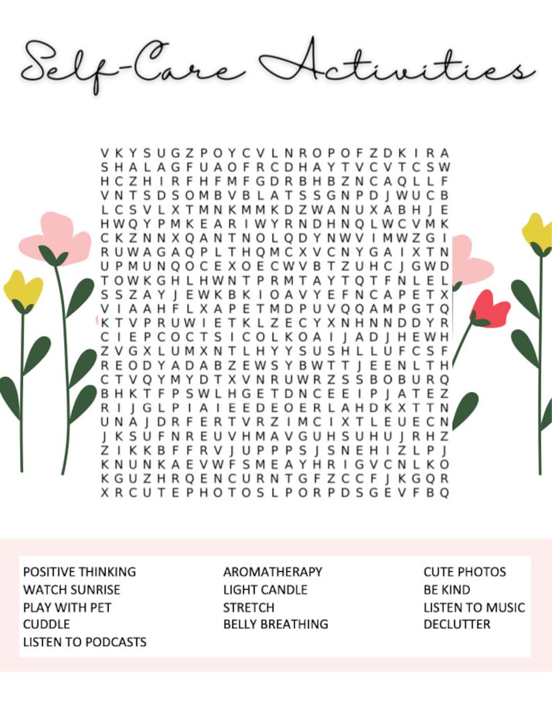 Self Care Activity, Anxiety Relief, Word Find, Word Search, Coping ...