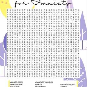 Self Care Activity, Anxiety Relief, Word Find, Word Search, Coping ...