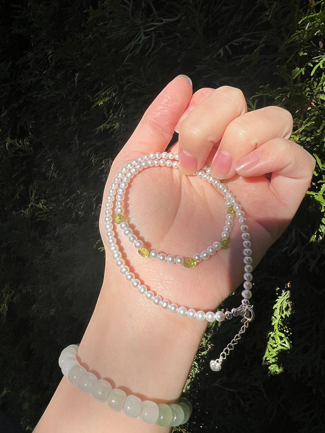 Freshwater Baby Pearl and Peridot Necklace,high Luster Freshwater Pearl ...