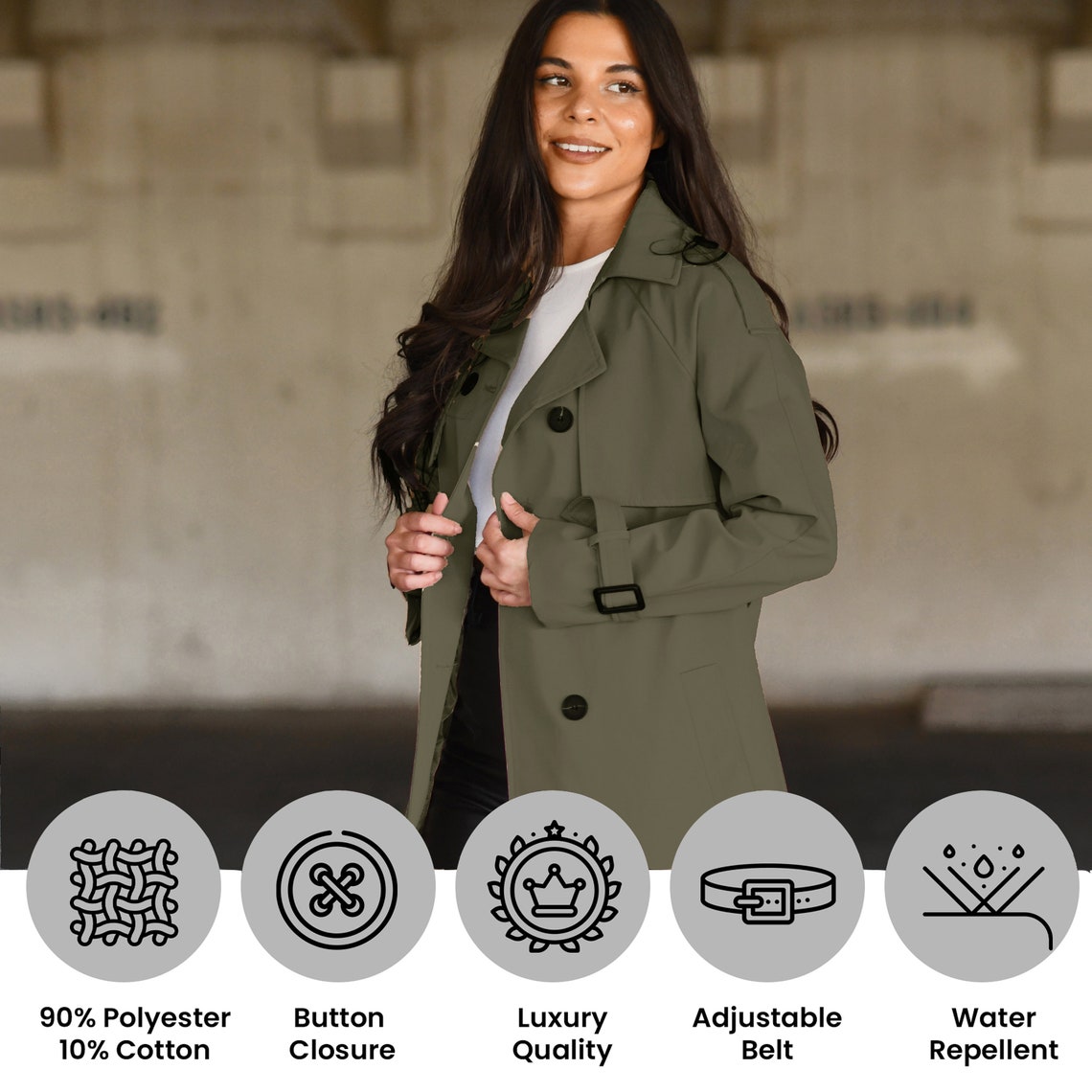 Classic Luxury Trench Coat for Women - Army Green Waterproof Wind Resistant Jacket for Fall - Etsy