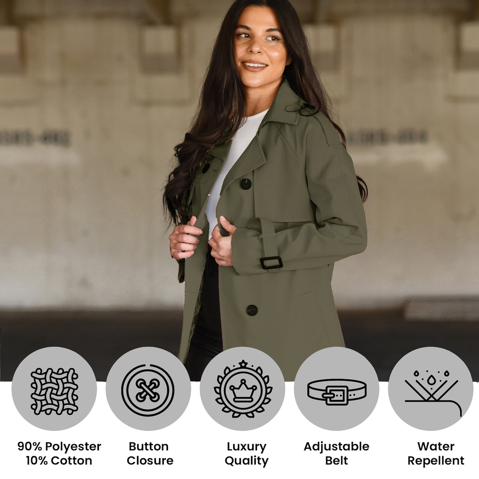 Classic Luxury Trench Coat for Women - Army Green Waterproof Wind ...