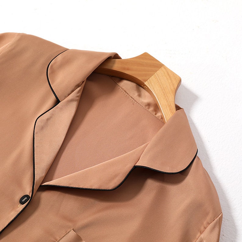 Luxury Breathable Alternative Silk Satin Pajama Set - Camel - Etsy Canada