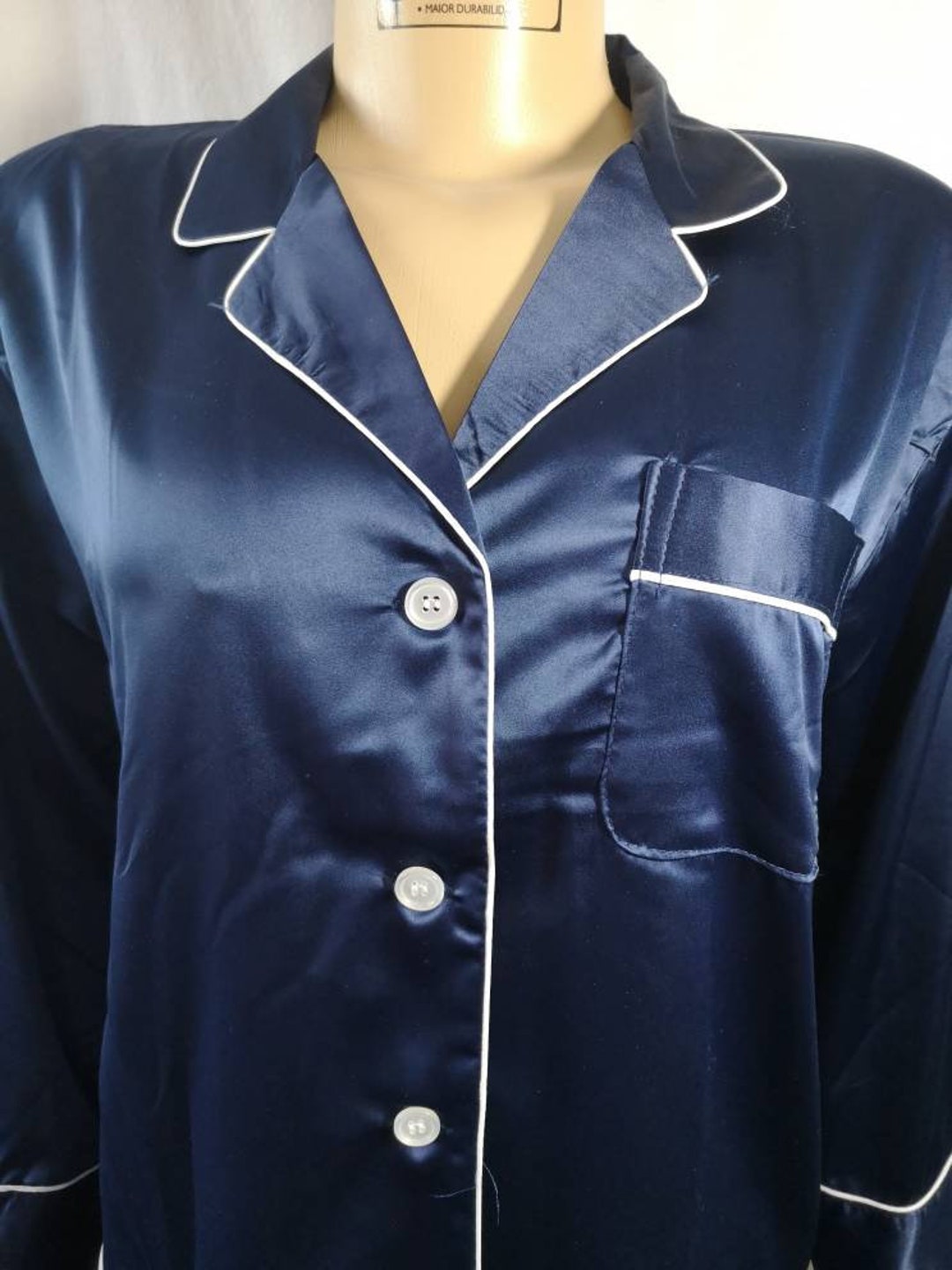 Navy Satin Pajamas Set for Women With Matching Silk Eye Mask - Gifts ...