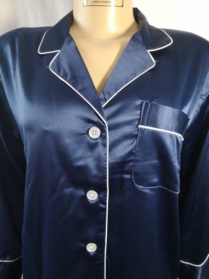 Navy Satin Pajamas Set for Women With Matching Silk Eye Mask Gifts for ...