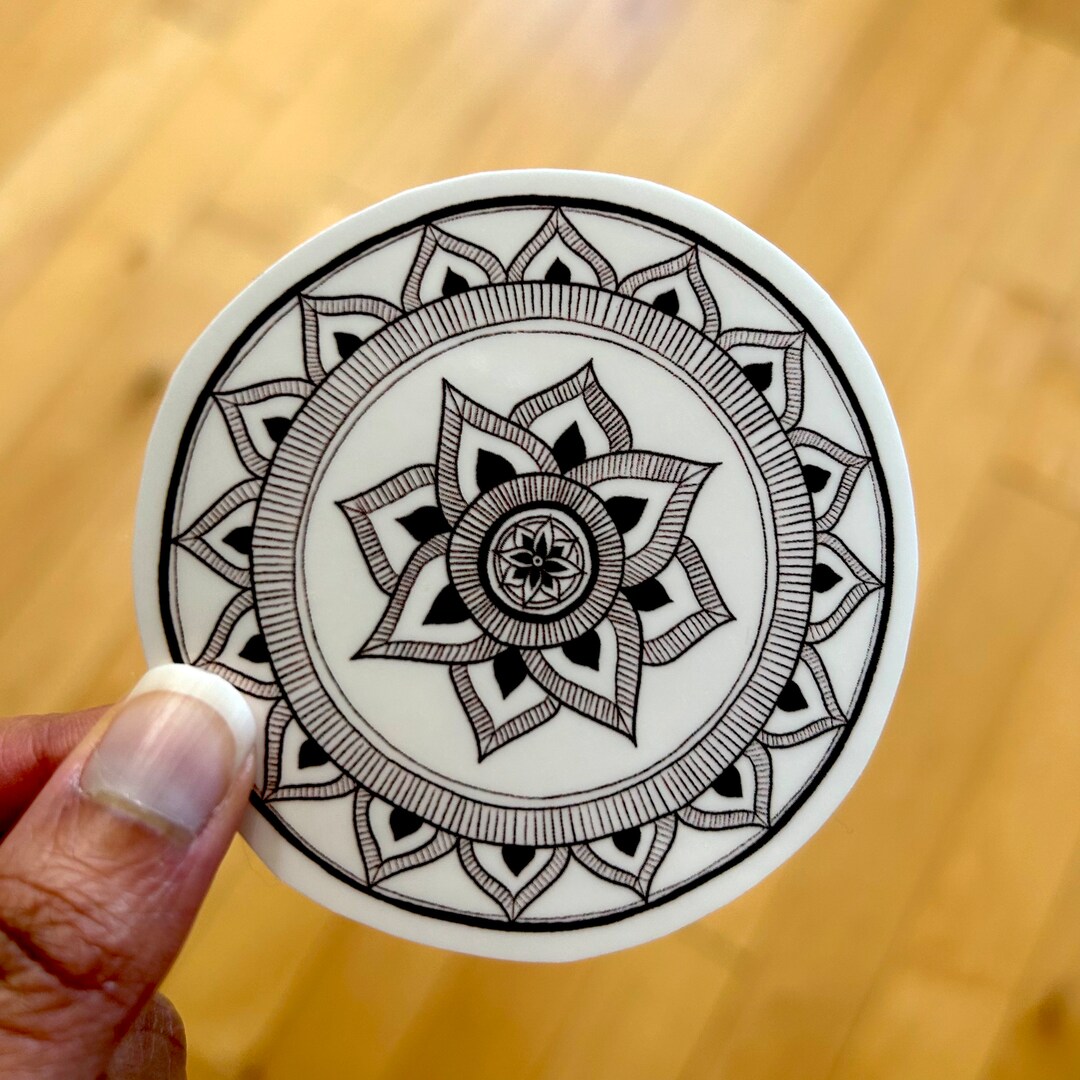 Mandala Sticker Black and White, Floral Mandala Sticker, Laptop Sticker ...