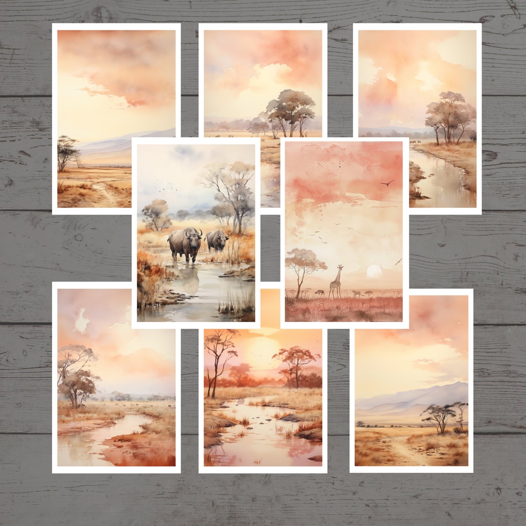 African Plains Note Card Set: Watercolor Wildlife, A6 A7 Postcards - Etsy