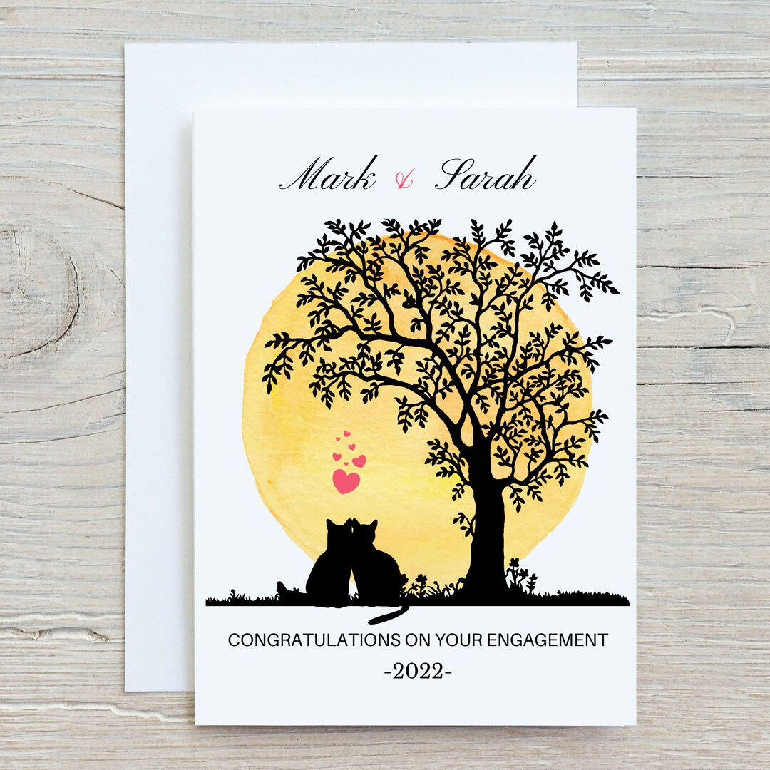 Personalized Cat Engagement Card: Cats Under Moon - Etsy Österreich
