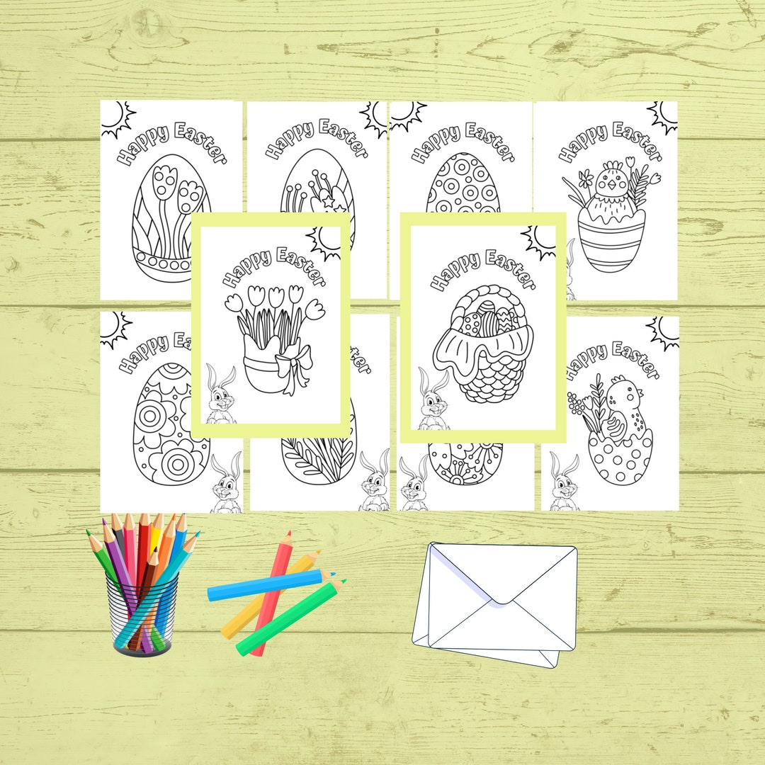 Easter Colouring Cards. Set of Ten A6 Size With Envelopes. Children's ...