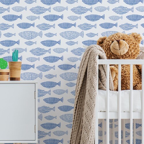Watercolor Blue Fish Kids Wallpaper Self Adhesive Wallpaper - Etsy
