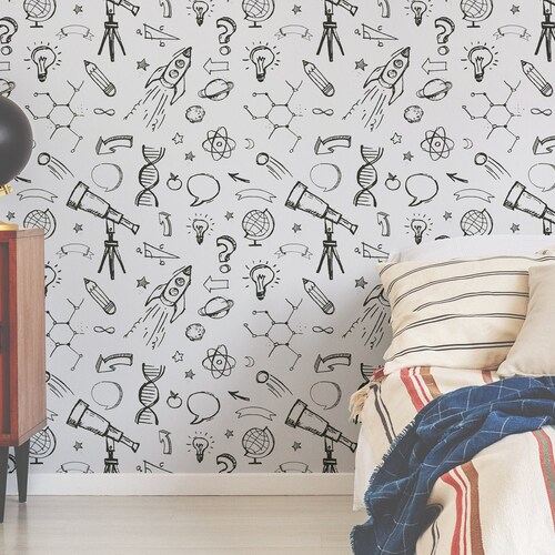 Doodle Education and Science Wallpaper Science Doodle Peel - Etsy