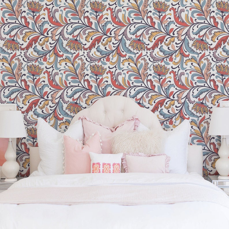 Modern Floral Wallpaper Colorful Modern Floral Botanical - Etsy