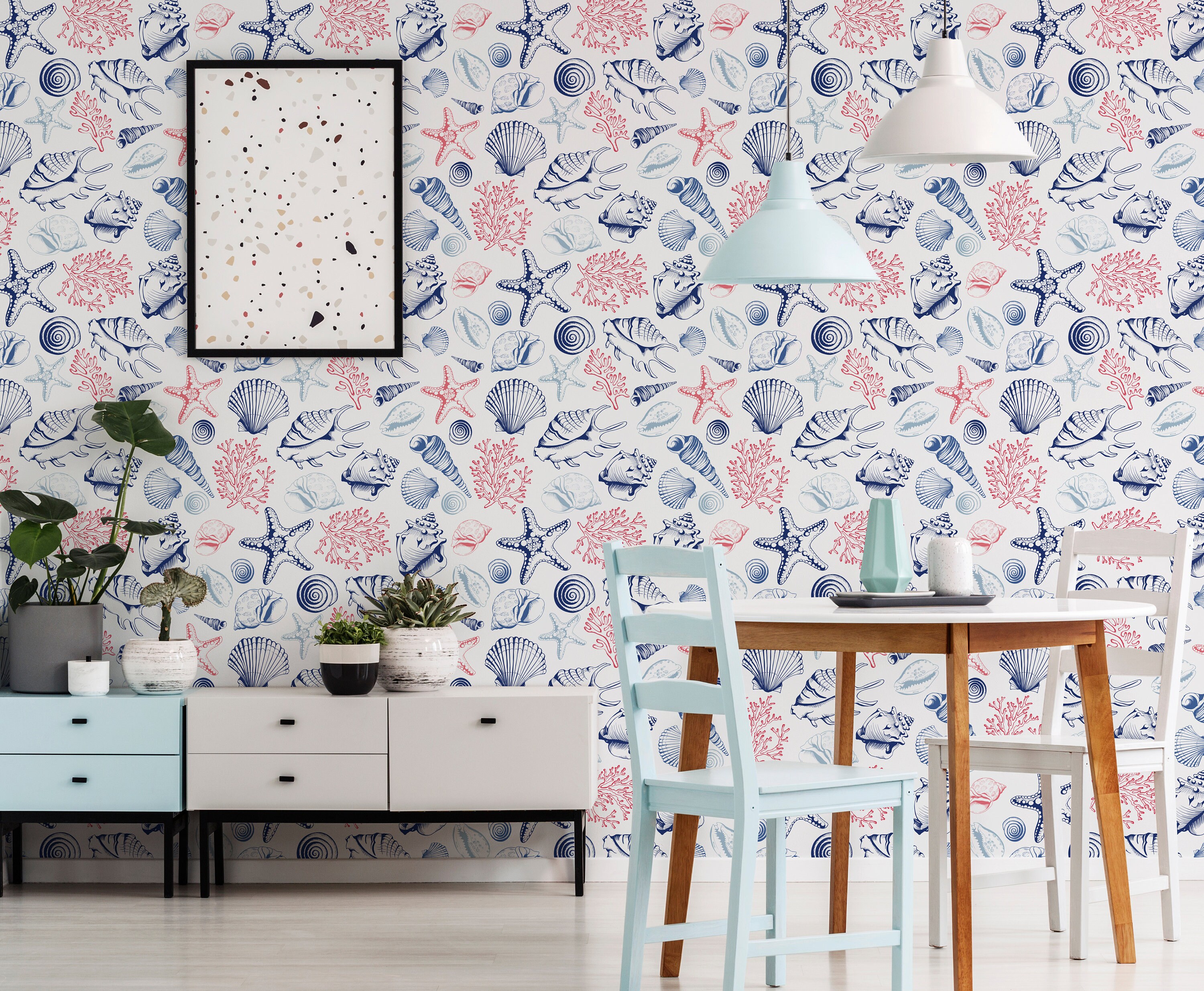 Custom Color Shell Wallpaper - Seashells, Corals and Starfish Peel and ...